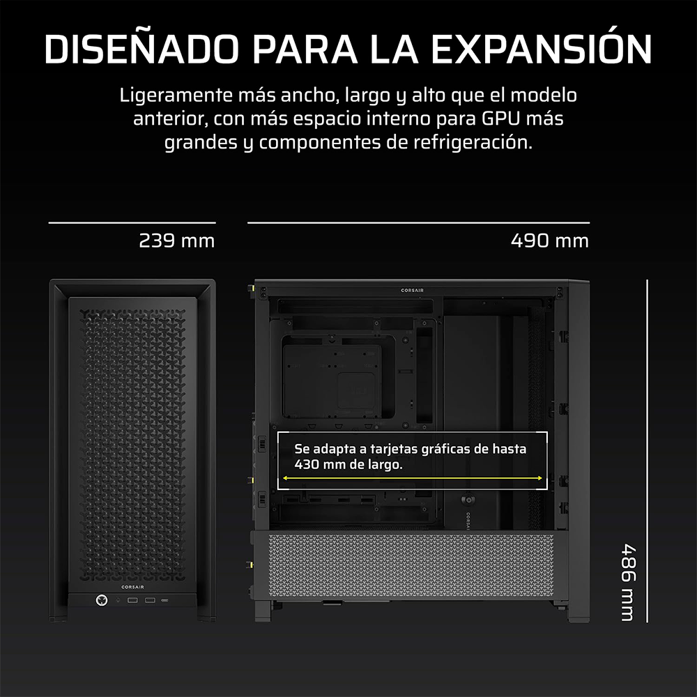 Gabinete Corsair 4000D RS, Midi-Tower, ATX/EATX/Micro-ATX/Mini-ITX, USB ...